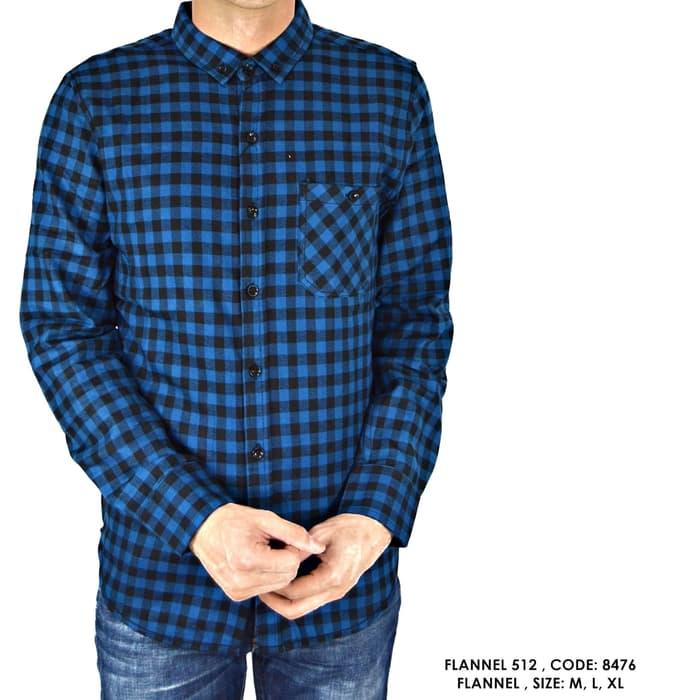 Jual BAJU KEMEJA PANJANG KERJA KANTOR FLANEL FLANNEL KOTAK BIRU ABU TUA ...