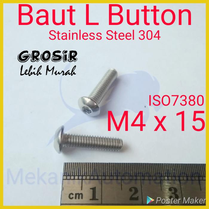 Jual Baut L Button M4 x 15 SS304 - Jakarta Timur - Mekanikautomation ...