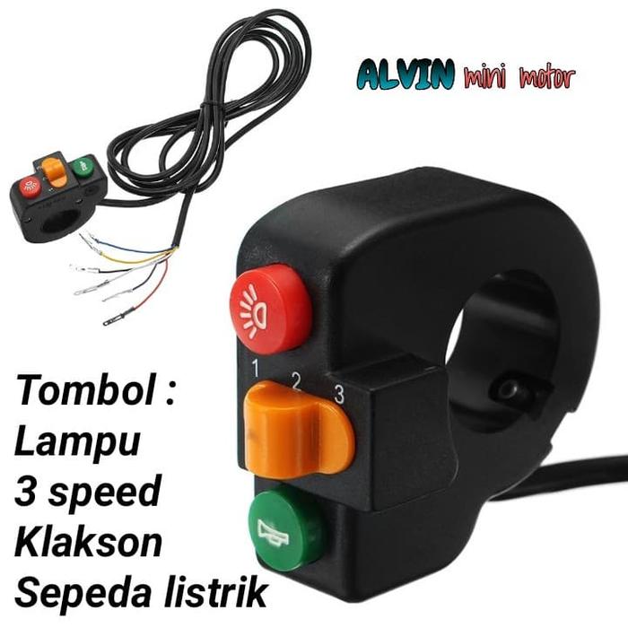 Jual tombol lampu 3 speed klakson sepeda listrik saklar switch 3 in 1 ...