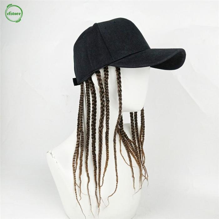 Jual Toupee Hat CF Baseball Cap Braid Wig Fake Hair Black/White Hip Hop ...