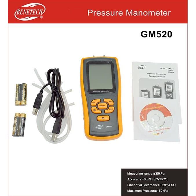 Jual Air Pressure Gauge Benetech GM520 Digital Manometer GM-520 Tester ...