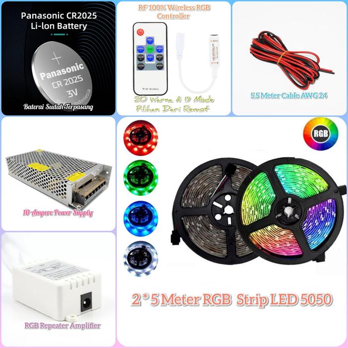 Jual LAMPU FLEXIBLE LED 10 METER STRIP RGB 5050 REMOT WIRELESS ADAPTOR ...