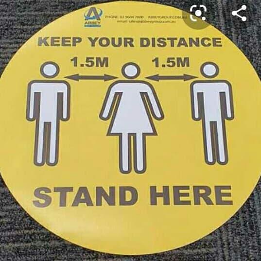 Jual sign sticker jaga jarak social distance batas physical antri ...