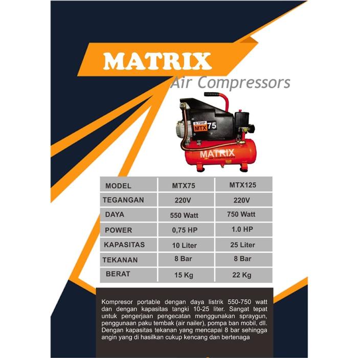 Jual Kompresor Udara Matrix MTX 125 - Matrix Air Compressor 1hp biasa ...
