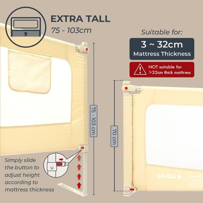 Jual Skida 120cm Extra Tall Bedrail Pagar Ranjang Kasur Bayi Bed Guard ...