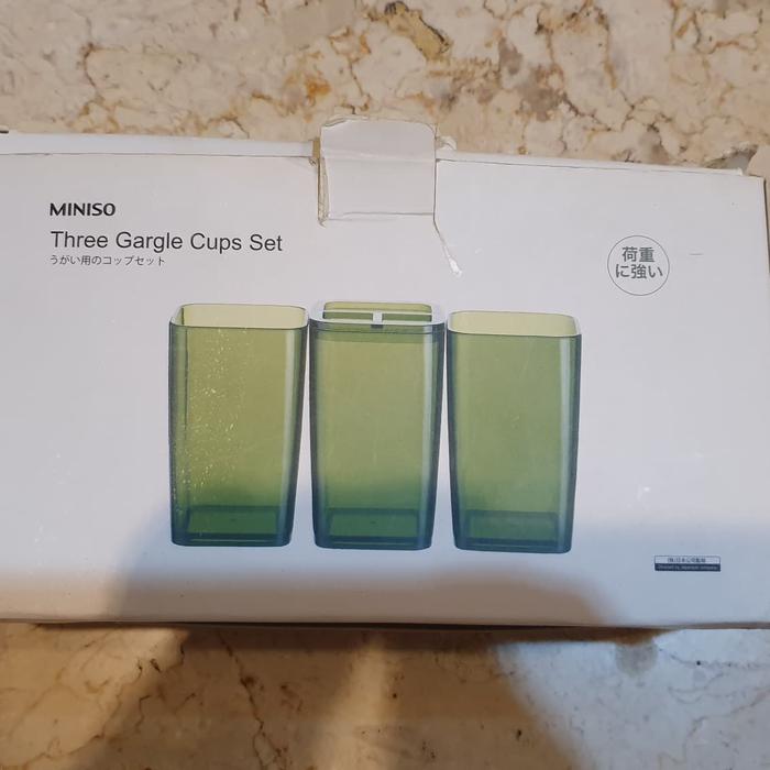 Jual miniso/miniso glass/miniso three gargle cups set/miniso cups set ...