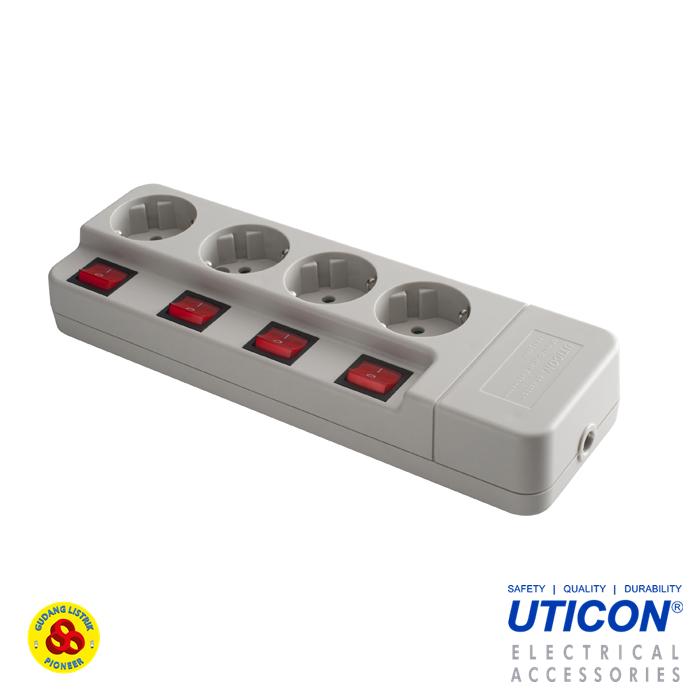 Jual Uticon Stop Kontak Arde 4 Lubang + Saklar Tersendiri ST-1485 SN ...