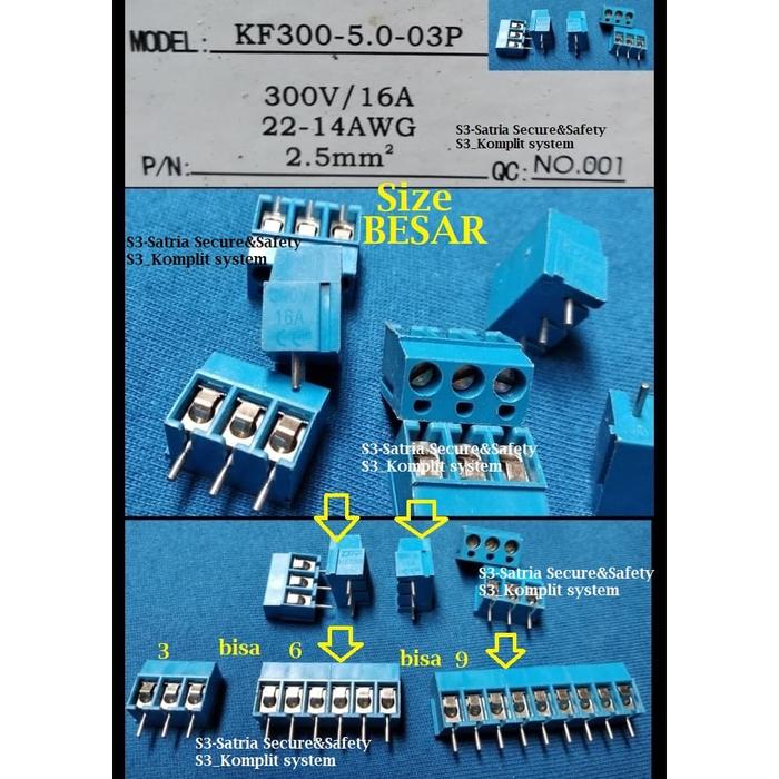 Jual BESAR Terminal Block 3P Skrup Screw 3 Pin PCB Cable Connector 3 P ...