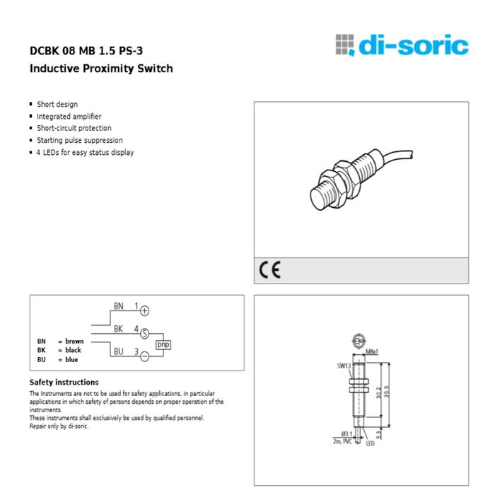 Jual disoric DCBK 08 MB 1,5 PS-T3 inductive proximity sensor - Kota ...