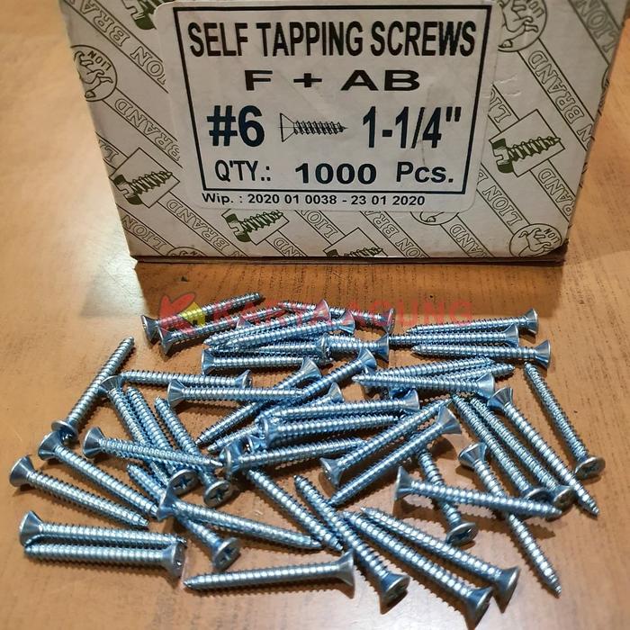 Jual Skrup Tapping 6 x 1 1/4" 3 cm 100 bj / Sekrup Taping Kepala Rata ...