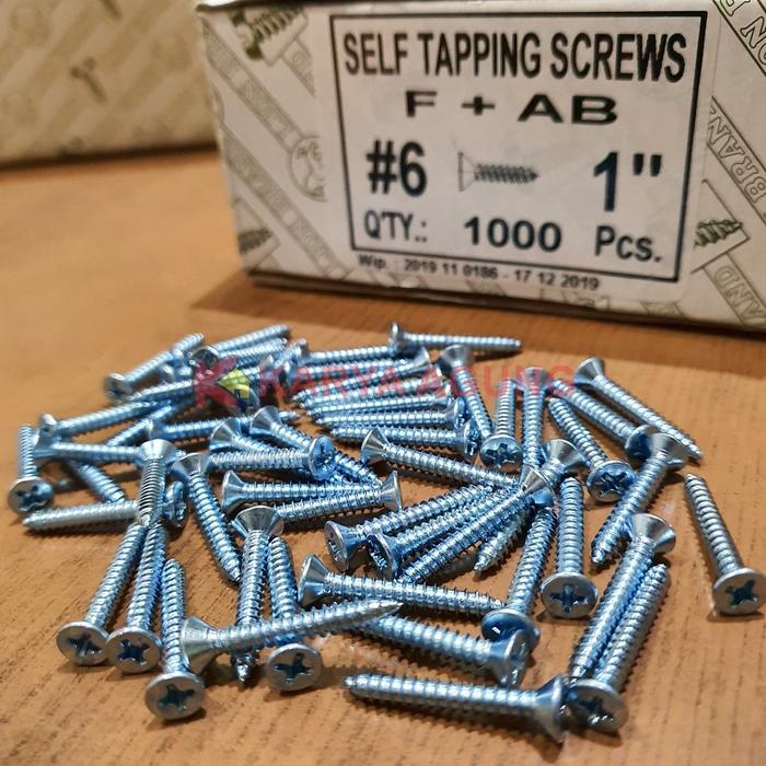 Jual [1 box] Skrup Tapping 6 x 1" 2,5 cm / Sekrup Taping Kepala Rata ...