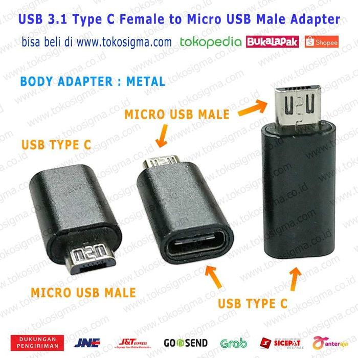 Jual CONVERTER USB Type C Female to Micro USB Male Konektor Metal ...
