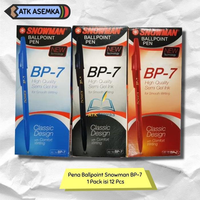 Jual Pena Ballpoint Snowman Bp 7 Hitam 12pcs / Pulpen Bp7 Bp-7 - Hitam - Jakarta Barat ...