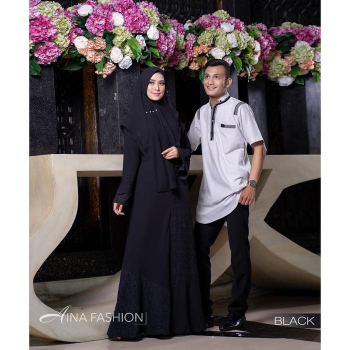 Jual Baju Gamis Hitam Elegan Syari Mewah Set Khimar Long Dress Pesta ...