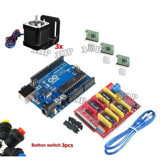 Jual Complete Kit Arduino Cnc Shield V3 + 4 Driver A4988 - Kit 3 Nema23 ...