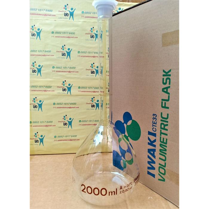 Jual Labu Ukur Clear 2000 ml PP Stopper Volumetric Flask 2L IWAKI class A - Kab. Bekasi ...