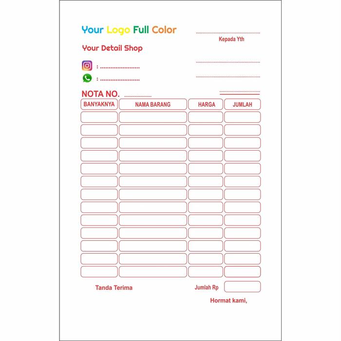 Jual Cetak Nota Bon 3 Rangkap/Ply Warna Full Color - Standart - Jakarta ...