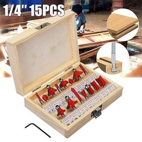Jual Mata Routers Bit Set Lengkap 15pcs Trimmer Kayu Tools Komplit ...