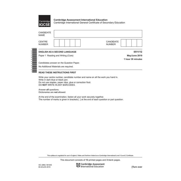 Jual IGCSE English 0511 core May/June past papers & mark schemes 2011 ...