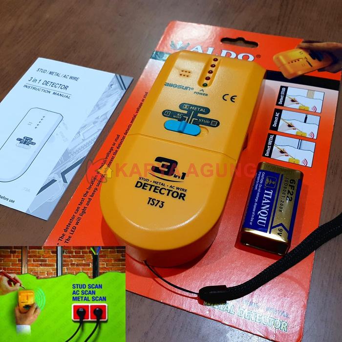 Jual Alat Deteksi Logam 3 in 1 ALDO / Metal Detector Stud, Metal, AC ...