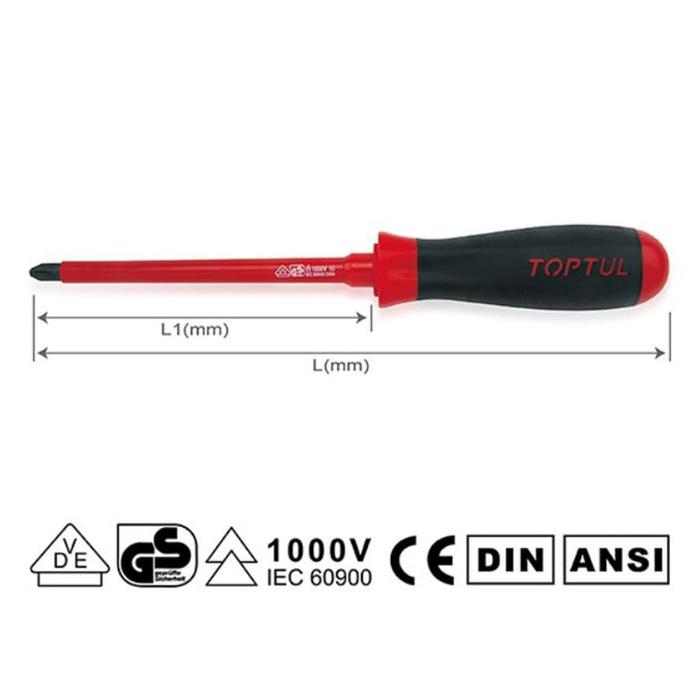 Jual Obeng VDE Insulated Phillips Screwdrivers PH2 Toptul FBEB0210 ...