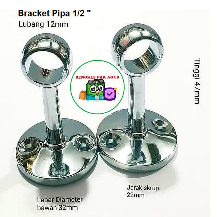 Jual Bracket Stainless Steel 1/2 inch Bracket Pipa 12mm Lubang Tegah ...