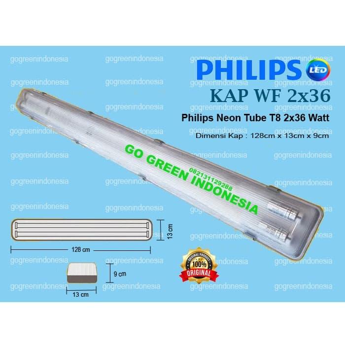 Jual Kap lampu WF T8 2x36 IP65 + Lampu TL Neon 36W (2pcs) - warm3000K, Philips 2x36W - Kota ...