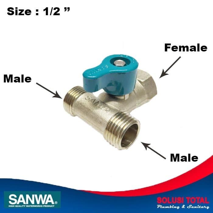 Jual Mini Ball Valve SANWA kuningan 3 ways 1/2 Stop Kran Tee MMF full brass - Jakarta Selatan ...