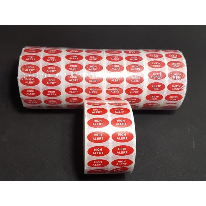 Jual STIKER HIGH ALERT MERAH OVAL 20X10mm isi 5000 pcs in ROLL ...