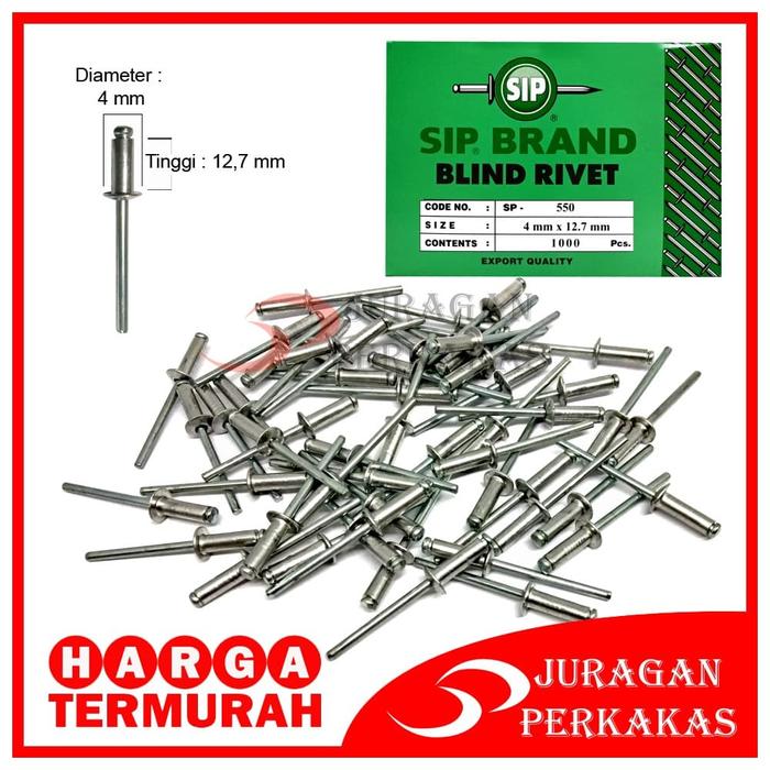 Jual SIP 550 PAKU RIVET 4 x 12.7 MM BLIND RIPET RIFET TEMBAK 1 PAK 1. ...