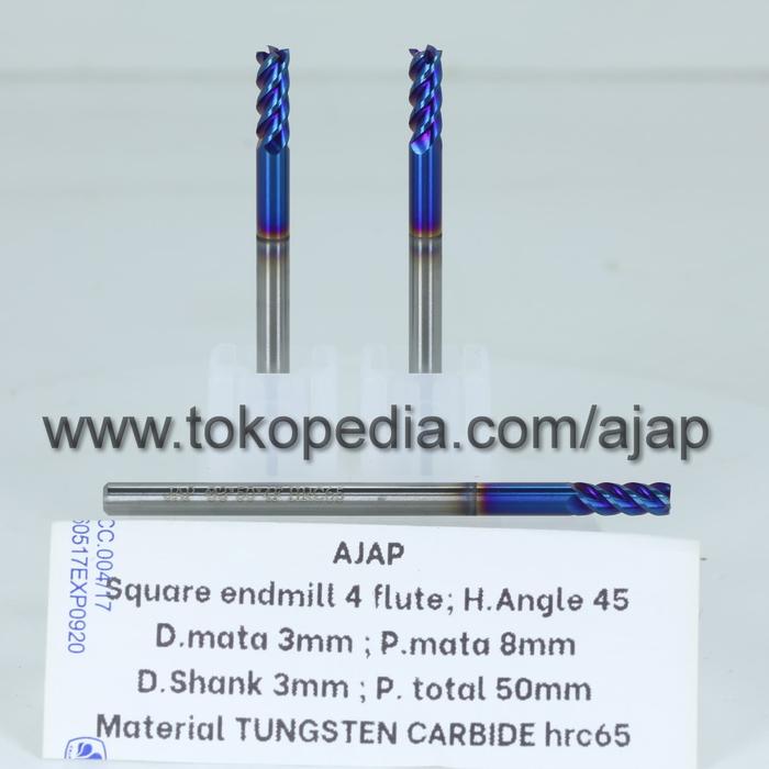 Jual Mata router bits flat END MILL 4FLUTE 3mm hrc65 angle45 mata CNC ...