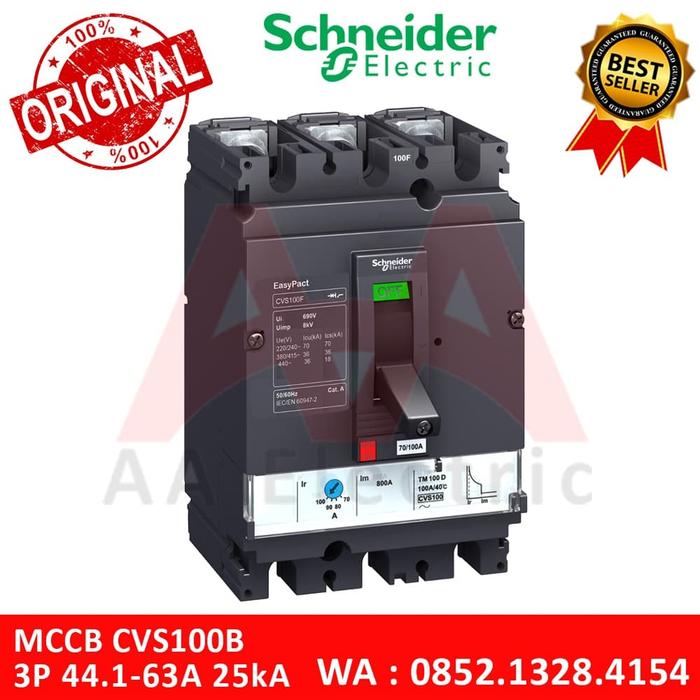 Jual MCCB EasyPact CVS100B 3P 44.1-63A 25kA TM63D LV510305 Schneider ...