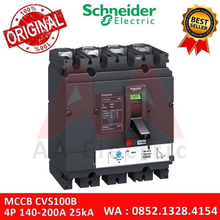 Jual MCCB EasyPact CVS100B 4P 140-200A 25kA TM200D LV525312 Schneider ...