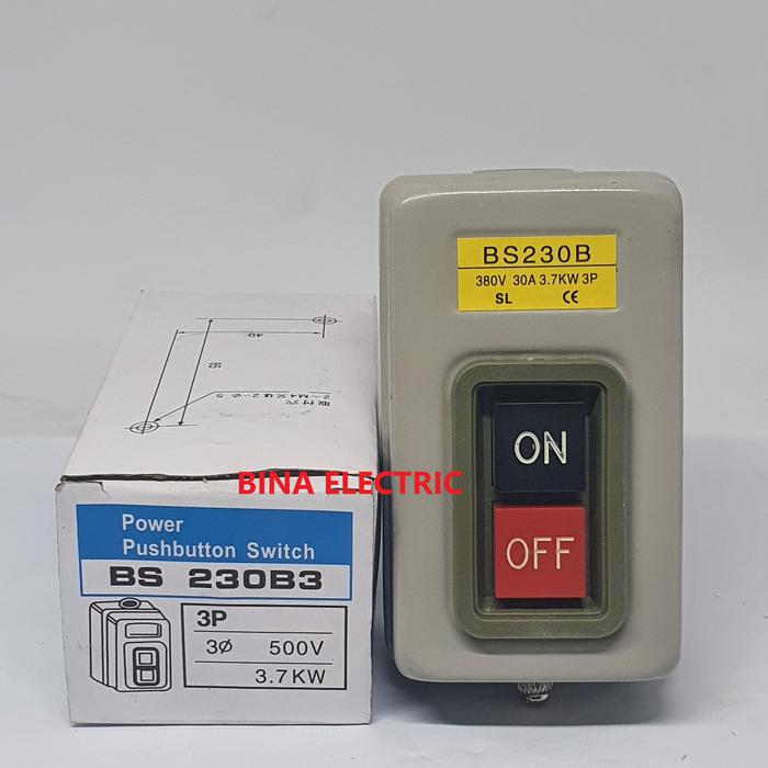 Jual Power Push Button Switch ON-OFF BS230B 3P 30A 3.7kW 500V BS-230B ...