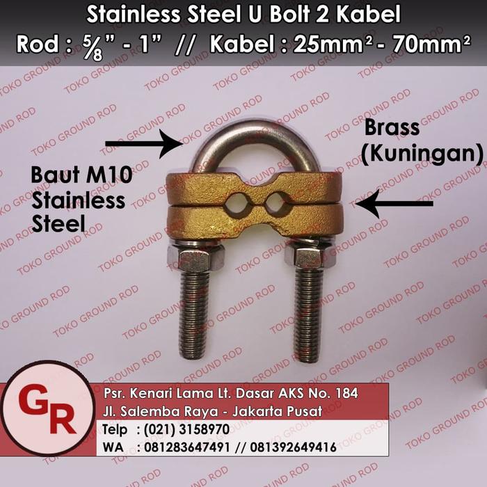 Jual Klem Stik Rod 2 Jalur / Klem U Bolt / U Bolt 2 Way Grounding Clamp ...
