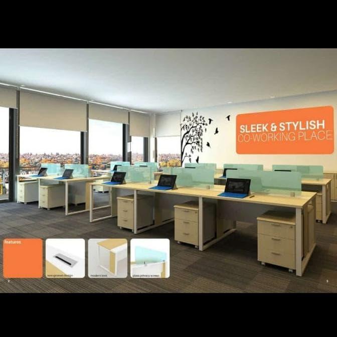 Jual Meja Kerja Kantor Workstation Uno Partisi 4 Staf Sekat Kaca Kaki ...