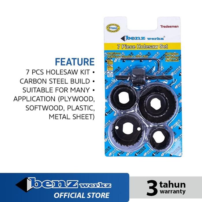 Jual Holesaw Kit Set 7 Pcs / Mata Bor Kayu Plong HSS Benz Werkz ...