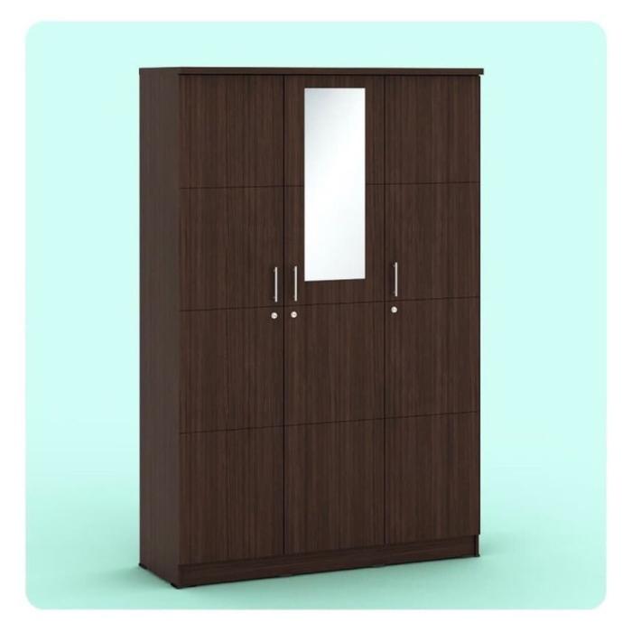 Jual Lemari pakaian lemari baju 3 pintu cermin minimalis Alba walnut ...