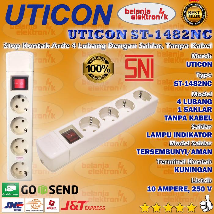 Jual STOP KONTAK 4 LUBANG DENGAN SAKLAR TANPA KABEL UTICON ST-1482 NC ...