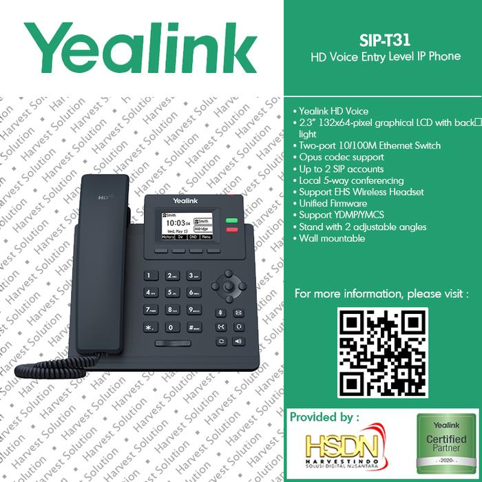 Jual Yealink SIP-T31 HD Voice Entry Level IP Phone - Jakarta Pusat ...