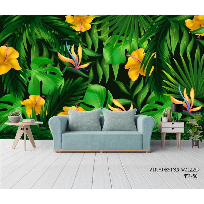 Jual CETAK Wallpaper Dinding Pemandangan Alam Motif Tropis Dedaunan HD ...