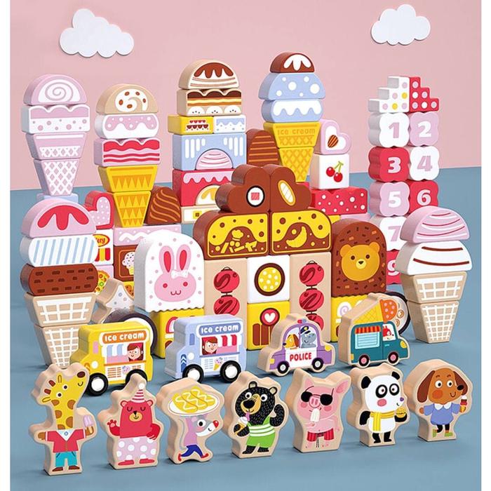 Jual Ice cream building blocks 116 pcs - Wooden City Ice Cream Blocks ...