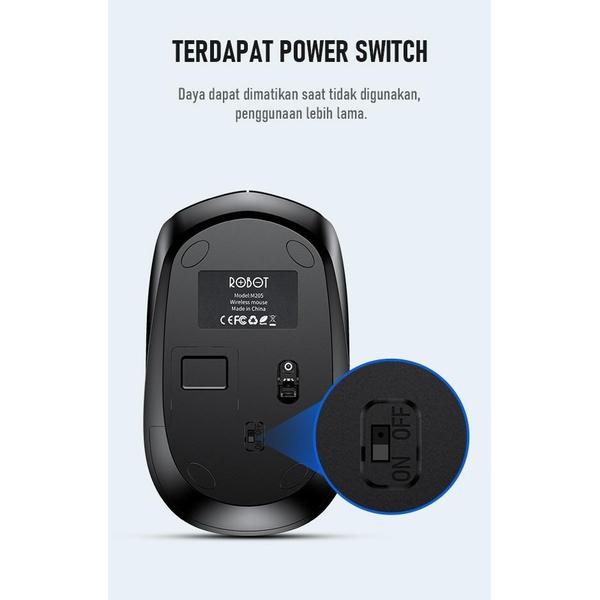 Mouse Robot M205 Wireless Mouse Optical 2.4Ghz 16000DPI - Hitam | pgmall