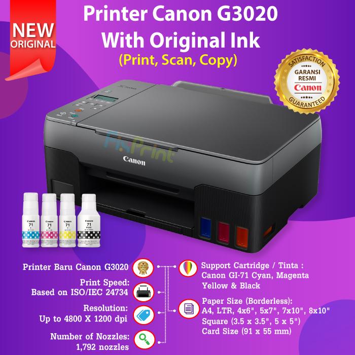 Printer Canon G3020 Ink Tank System Print Scan Copy WiFi Tinta GI71 ...