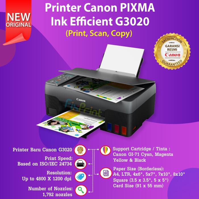 Printer Canon G3020 Ink Tank System Print Scan Copy WiFi Tinta GI71 ...