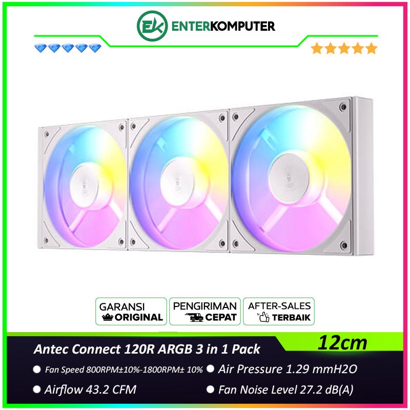 Antec Connect 120R ARGB WHITE 3 in 1 Pack - 12CM ARGB Reverse PWM FAN with Daisy Chain Features ...