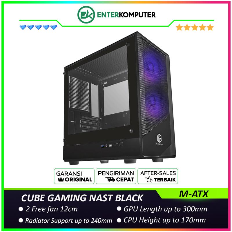 CUBE GAMING NAST BLACK - mATX Gaming Case - Front Mesh & Left Side Tempered Glass - Dust Filter ...