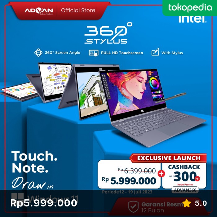 Promo ADVAN Laptop 360 Stylus 2in1 Touchscreen - Intel i3 14.1'' FHD ...