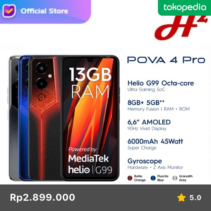 TECNO POVA 4 Pro 8/256 - RAM 8GB+5GB / ROM 256GB - Garansi Resmi - Fluorite Blue - Rp2.899.000