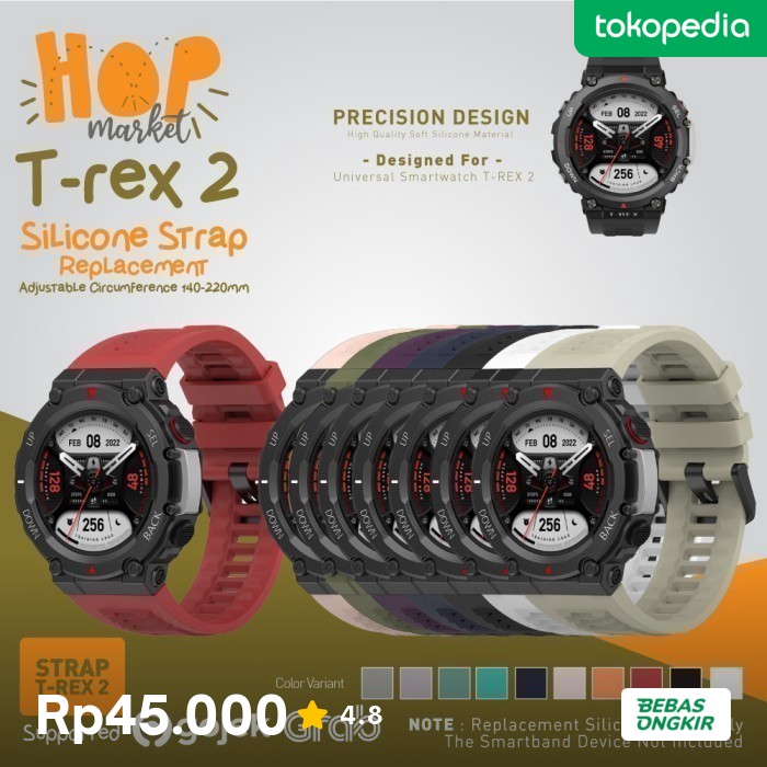 HOP Silicone Strap for Amazfit T-Rex 2 Tali Jam TREX 2 Rubber with Kit ...